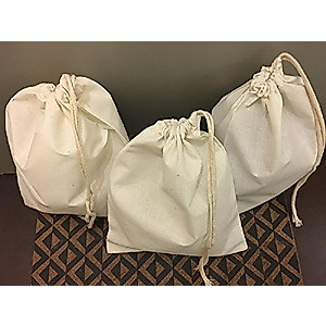 Reusable Eco friendly 12"x20" Cotton Thick Single Drawstring Muslin Bags "premium quality (Natural Color)-12 count pack
