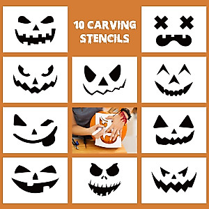 【Clearance】Pumpkin Carving Kit - 4 Easy Halloween Pumpkin Carving Tools Set with 10 Stencils Patterns, Professional Heavy Duty Pumpkin Carving Knife for Family Party Halloween Decorations Decor