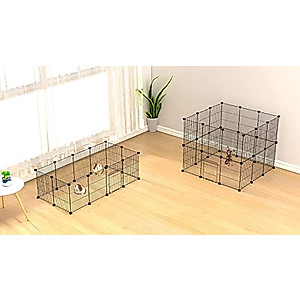 LANGXUN DIY Small Animal Pet Playpen with Door, Rabbit, Guinea Pig Cages, Puppy, Kitten Playpen | Indoor & Outdoor Portable Metal Wire Yard Fence, 12pcs Pet Panels