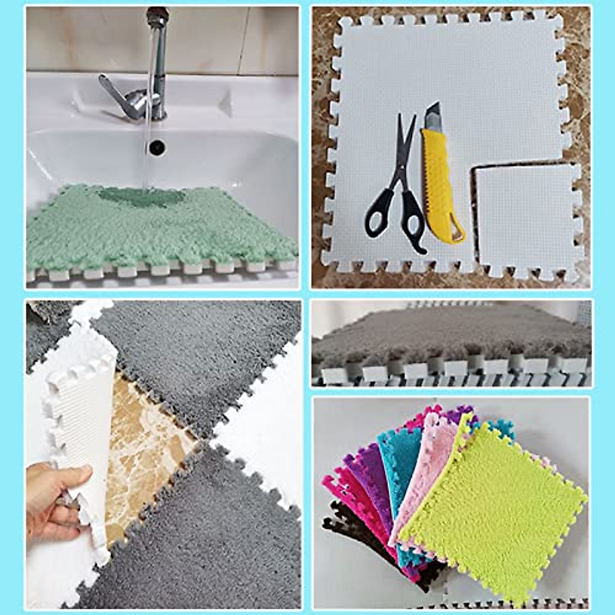 10pcs Plush Foam Floor Tiles, Square Foam Interlocking Carpet Tiles, 11.8x11.8 Inch Splicing Carpet Tiles Puzzle Play Mats for Floor for Bedroom(Color:Blue)