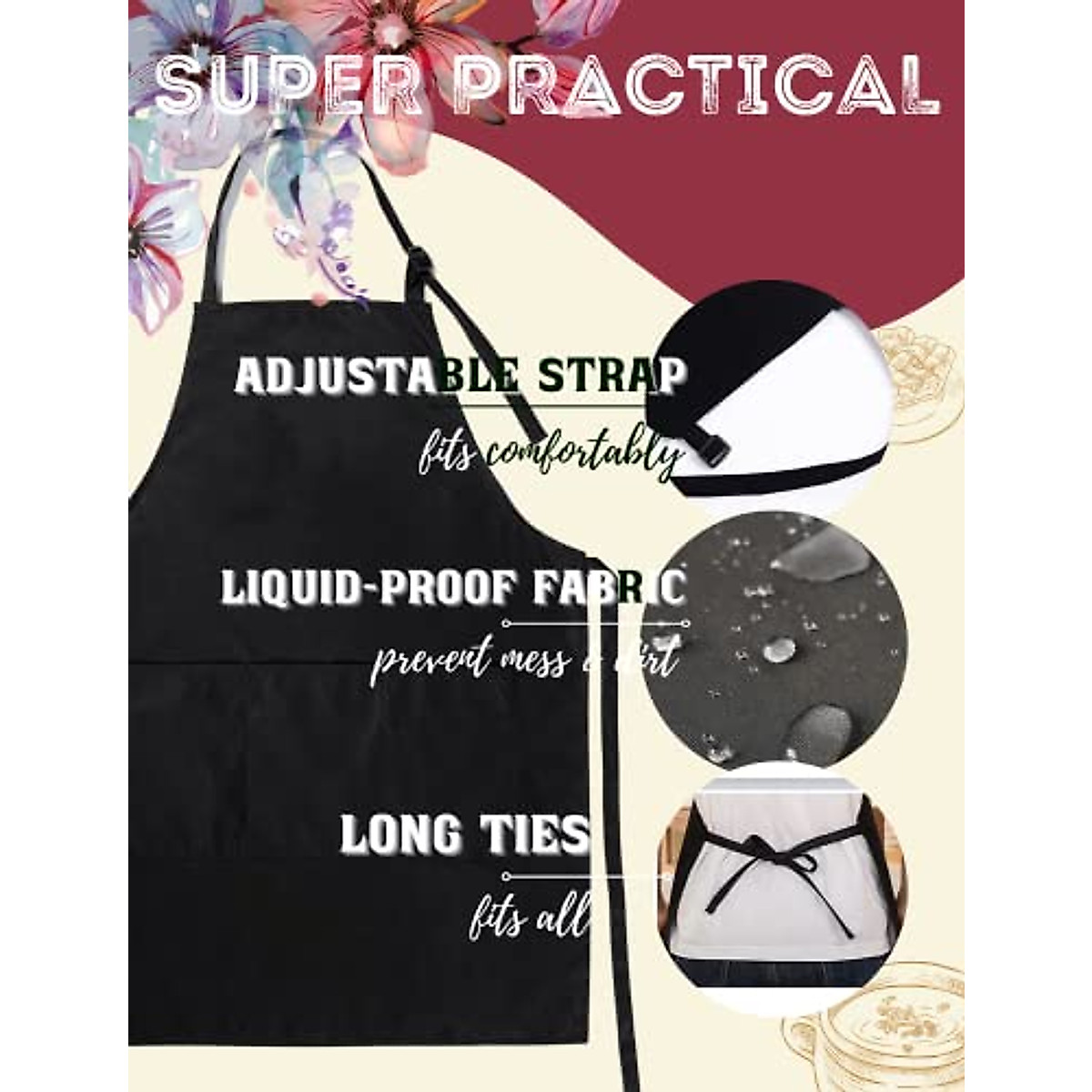 Initial Black Apron for Women with Pockets, Kitchen Cooking Gardening Cute Apron Gifts for Her, Chef, Mom, Artists, Hair Stylists, Funny Gifts for Women, Friends, Sisters, Grandma - C