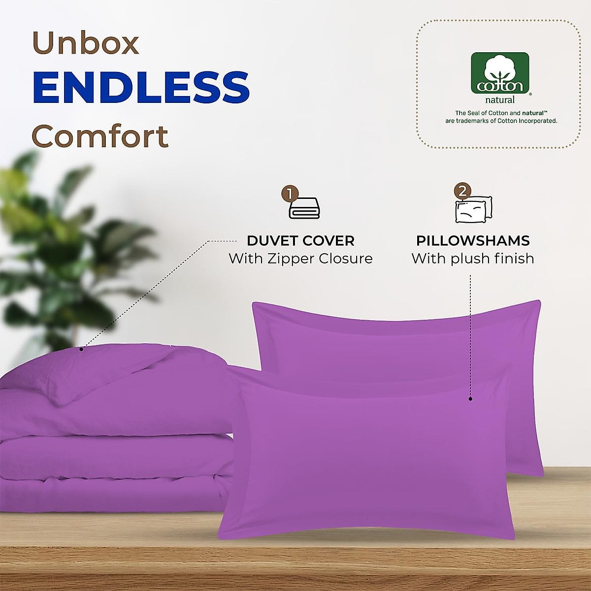 Queen/Full Duvet Cover, 1000 Thread Count Sateen 3 Piece Egyptian Cotton Quality Duvet Cover Set, 100% Pure Cotton Comforter Cover, 2 Pillow Shams, Zipper Closure, 7 Corner Ties - (Lilac)