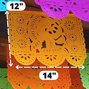 Papel Picado Banner Dia de Los Muertos, Day of The Dead Tissue Paper Garlands, Mexican Party Decorations 5 Pack|83feet|Large Fancy Cut Out Design