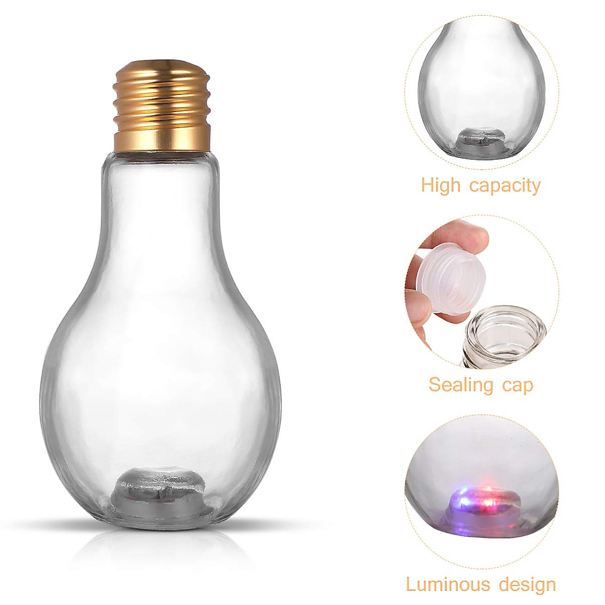 BESTOYARD 500ML Light Bulb Shaped Bottle Glowing Glass Cup Novelty Drinking Bottle for Party Home Bar Drinks Beers Cocktails