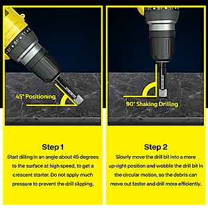 Dry Diamond Drill Bit 5PCS Stile Drill Bit Set for Granite Ceramic Marble Tile Stone Glass Hard Materials (Not for Wood), Round Shank 1/4, 5/16, 3/8, 1/2 Inch