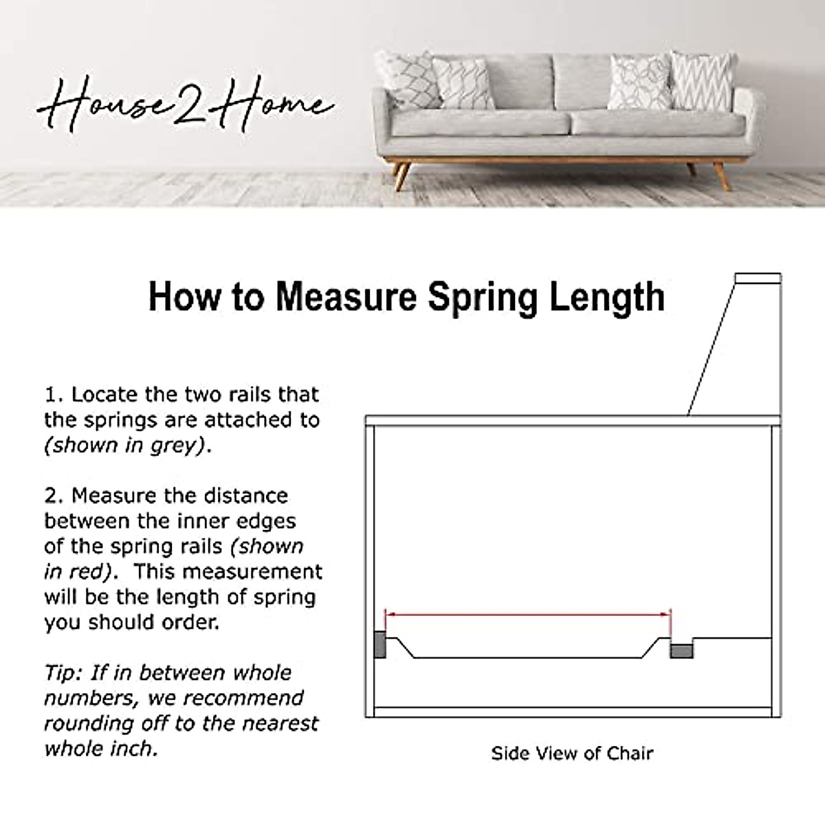 House2Home 25" Sofa Upholstery Spring Replacement, 2pk Repair Kit for Furniture Chair Couch, Includes Clips, Screws, and Instructions