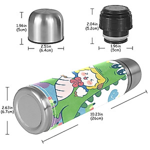 Stainless Steel Leather Vacuum Insulated Mug Dinosaur Thermos Water Bottle for Hot and Cold Drinks Kids Adults 16 Oz