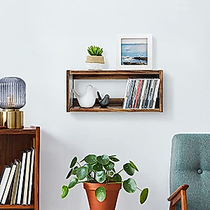 MyGift Solid Burnt Wood Wall Mounted Display Shelves with Corrugated Galvanized Metal and X Design, Floating Shadow Box Cube Shelf