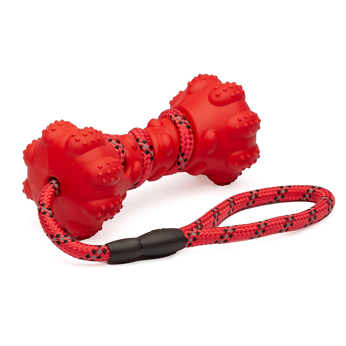PetPurpose Interactive Dog Toys for Aggressive Chewers, Puppies, and Active Dogs with Rubber Teeth Cleaning Textured Chew Surface and Throw or Tug Rope, Heavy Duty (Red)