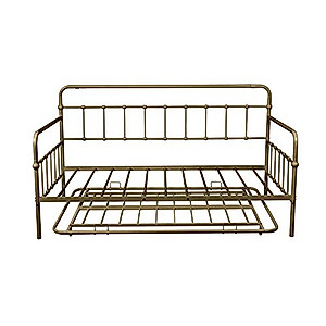 Merax Twin Daybed Sofa Bed with Upholstered Sideboard with Trundle, Metal + Bronze