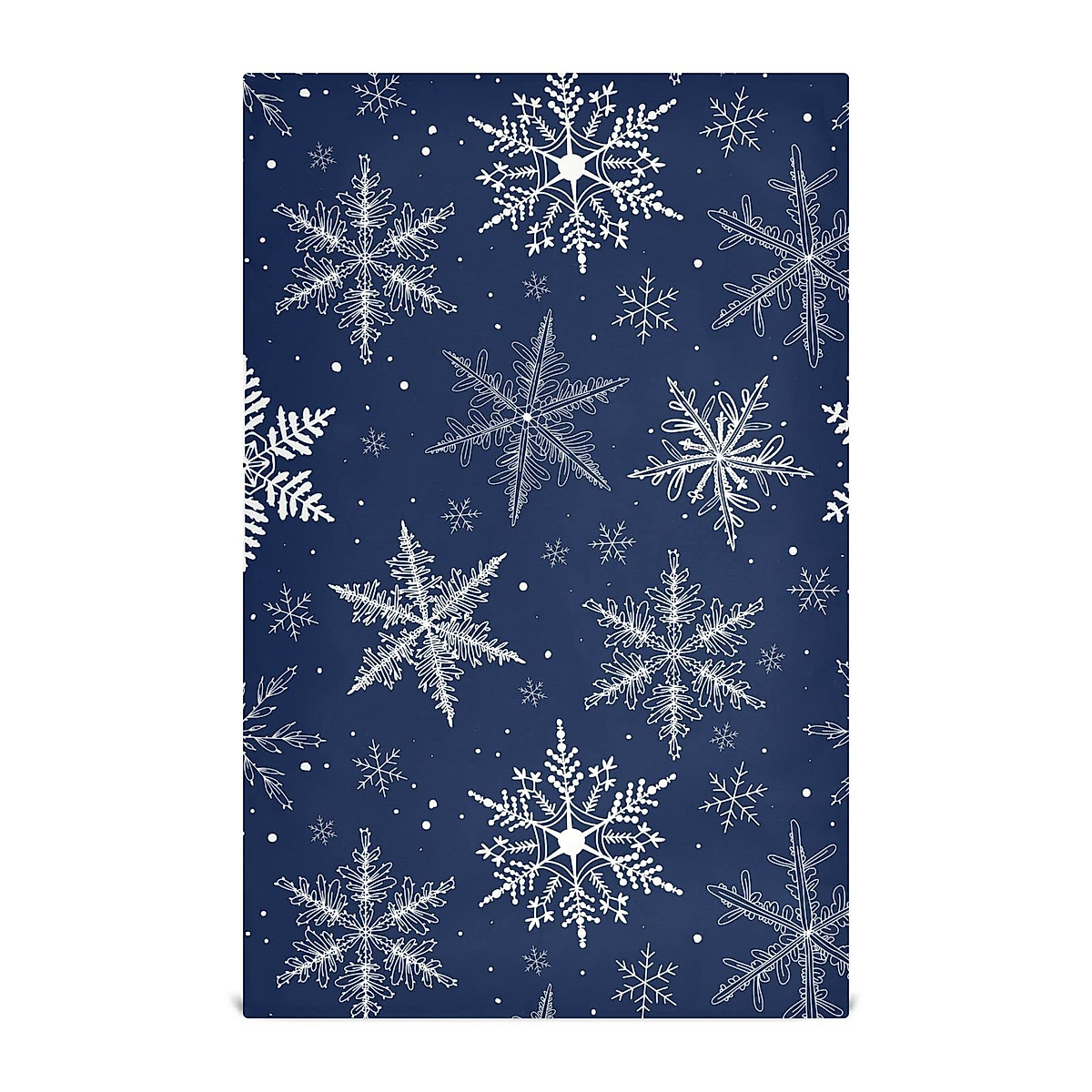 White Snowflakes Winter Doodle Kitchen Dish Towel Set of 4, Blue Christmas 18x28in Absorbent Dishcloth Reusable Cleaning Cloths for Household Use