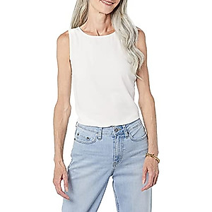 Amazon Essentials Women's Regular-Fit Sleeveless Layering Tank Top Crew Neck, Ivory, Large