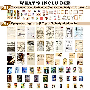Draupnir 200pcs Vintage Junk Journal Supplies,Scrapbook Supplies Scrapbooking Paper and Stickers Ephemera for Art Aesthetic Journaling Kit Collage(Art)