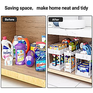 3 Pack Puricon Under Sink Organizer Pull Out Under Sink Storage, 2 Tier Multi-Purpose Sliding Under the Sink Organizer Bathroom Kitchen Sink Organizer Under Cabinet Shelf for Cleaning Supplies -White