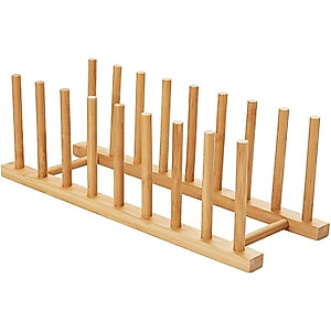 HBlife Bamboo Dish Plate Bowl Cup Book Pot Lid Cutting Board Drying Rack Stand Drainer Storage Holder Organizer Kitchen Cabinet（Keep Dry）