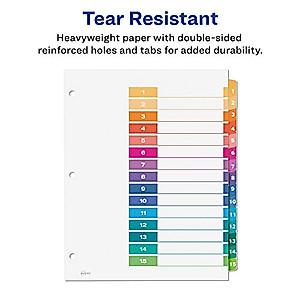Avery 15-Tab Dividers for 3 Ring Binders, Customizable Table of Contents, Multicolor Tabs, 6 Sets (11197)