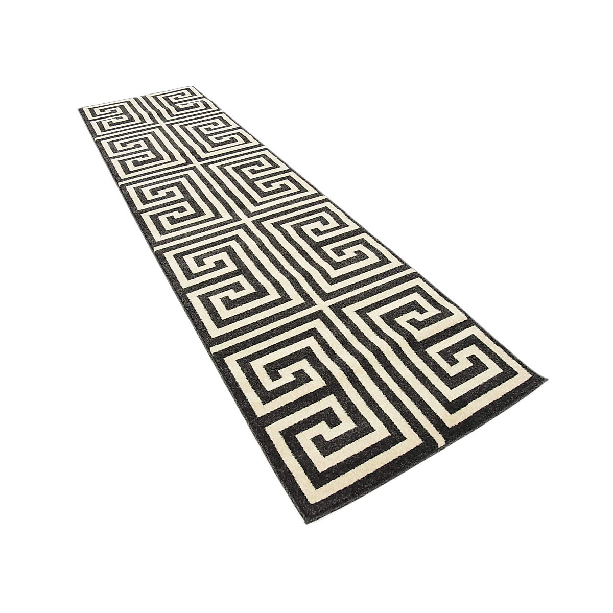 Unique Loom Athens Collection Classic Geometric Modern Border Design Area Rug, 2 ft 7 in x 10 ft, Black/Beige