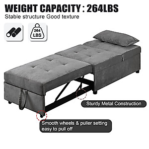 GEEVIVO Sleeper Chair Bed, Convertible Chair Bed 4 in 1 Multi-Function Folding Ottoman Bed Sofa Bed Modern Linen Fabric with Adjustable Backrest for Living Room/Small Apartment