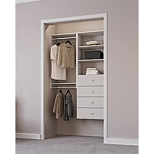 Closet Kit with Hanging Rods, Shelves & Drawers - Corner Closet System - Closet Shelves - Closet Organizers and Storage Shelves (White, 54 inches Wide) Closet Shelving