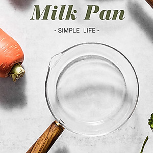 Glass Milk Pan with Wooden Handle,V Shaped Stovetop Pot,Nonstick Pasta Pot Borosilicate Glass Milk Pot,Saucepan Cooking Pot for Noodle Soup Milk Baby Food(400ml)