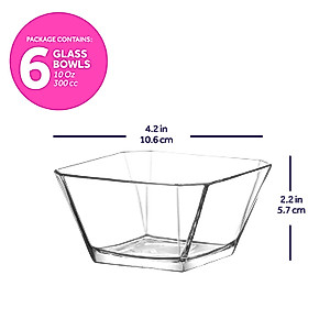 lav Glass Serving Bowls Set of 6-10 oz Small Glass Bowls for Desserts - Dessert Bowls Glass - Glass Fruit Bowl for Serving and Dessert - Small Glass Ice Cream Bowls - Made in Europe