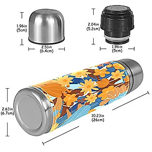 Stainless Steel Leather Vacuum Insulated Mug Flower Thermos Water Bottle for Hot and Cold Drinks Kids Adults 16 Oz