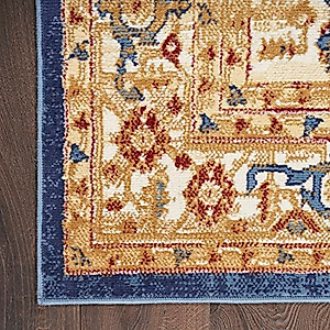 Nourison Grafix Vintage Navy Gold 2' x 4' Area -Rug, Easy -Cleaning, Non Shedding, Bed Room, Living Room, Dining Room, Kitchen (2x4)