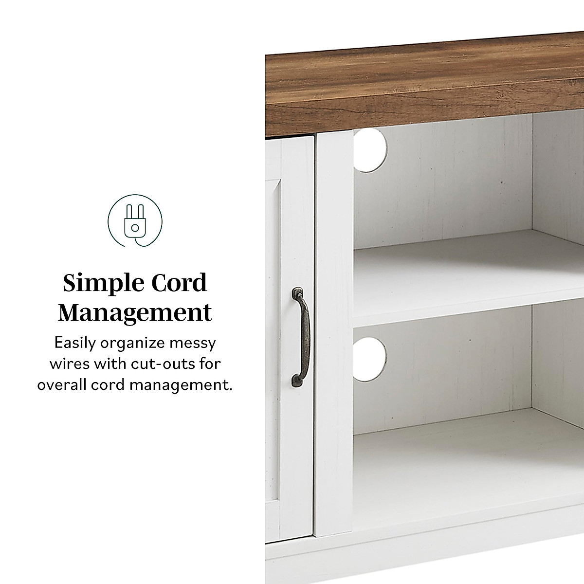 Walker Edison Larae Modern Farmhouse Two-Tone Barn Door Stand for TVs up to 65 Inches, Without Fireplace, Rustic Oak/White