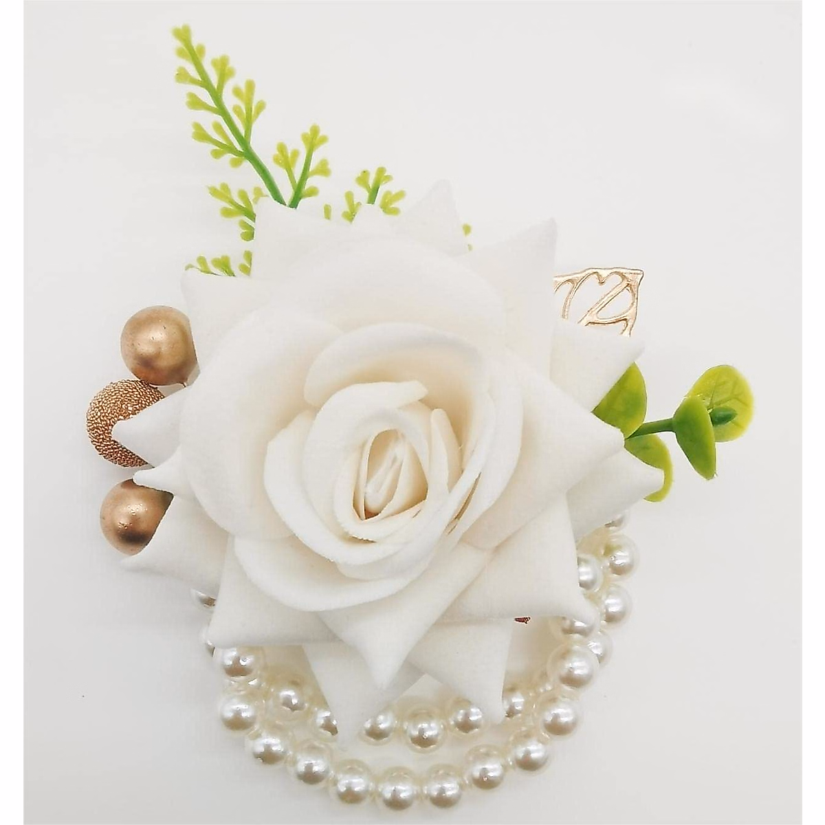 BASIMAN White rose Wrist corsage for wedding best maid decoration, Boutonnieres, Bridesmaid Corsage Bracelet, Bridal Accessories, Prom, Bridal Shower (6Pcs White Wrist Corsage)