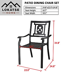 LOKATSE HOME 4 Pcs Metal Stackable Patio Dining Chairs for Garden Backyard Lawn Supports 300 lbs, Black