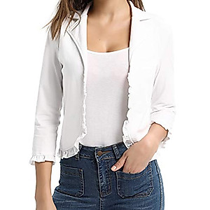 Womens Casual Work Blazer Open Front Cardigan Jacket Business Suit White M