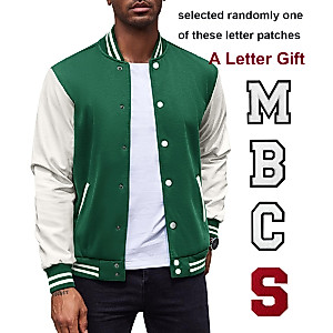 COOFANDY Mens Mens Streetwear Varsity Jacket Letterman Football Jackets College Coats Green Large