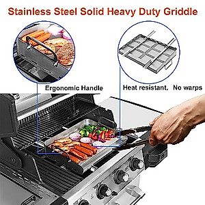 Flat Top Grill, Griddle for Gas Grill 24"x16" with Removable Grease Tray, Stove Top Griddle Even Heat Distribution, Stainless Steel Griddle Grill with Retractable Stand Accommodates Different Grill