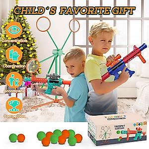 Shooting Games Toys for Age 5 6 7 8 9 10+ Year Old Boys, Kids Toy Sports & Outdoor Game with Moving Shooting Target & 2 Popper Air Toy Guns & 24 Foam Balls, Gifts for Boys and Girls