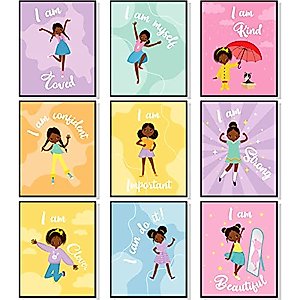 9 Pieces Motivational Black Girl Wall Decor Girls Room Decor African Girl Inspirationa Quotes Poster Unframed Black Girls Art Prints for Kids Teen Girls Room Wall Decorations,Unframed, 8 x 10 Inch