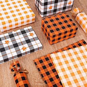Whaline 90 Sheets Fall Tissue Paper Folded Flat Buffalo Plaid Wrapping Paper Maple Leaf Gift Wrapping Tissue Paper Thanksgiving Art Paper for Home DIY Gift Bags Party Favor Autumn Decor, 14 x 20inch