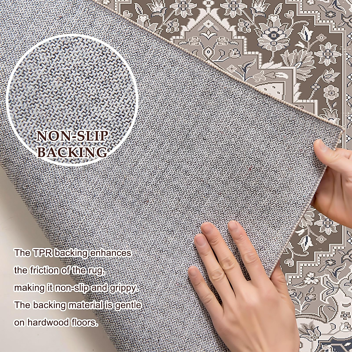 Washable Rug 6x9, Area Rug for Living Room Bedroom Rug Lightweight Large Area Rug Thin Vintage Rug No Smell Machine Washable Rug Accent Rug for Dining Room Home Kitchen, Brown