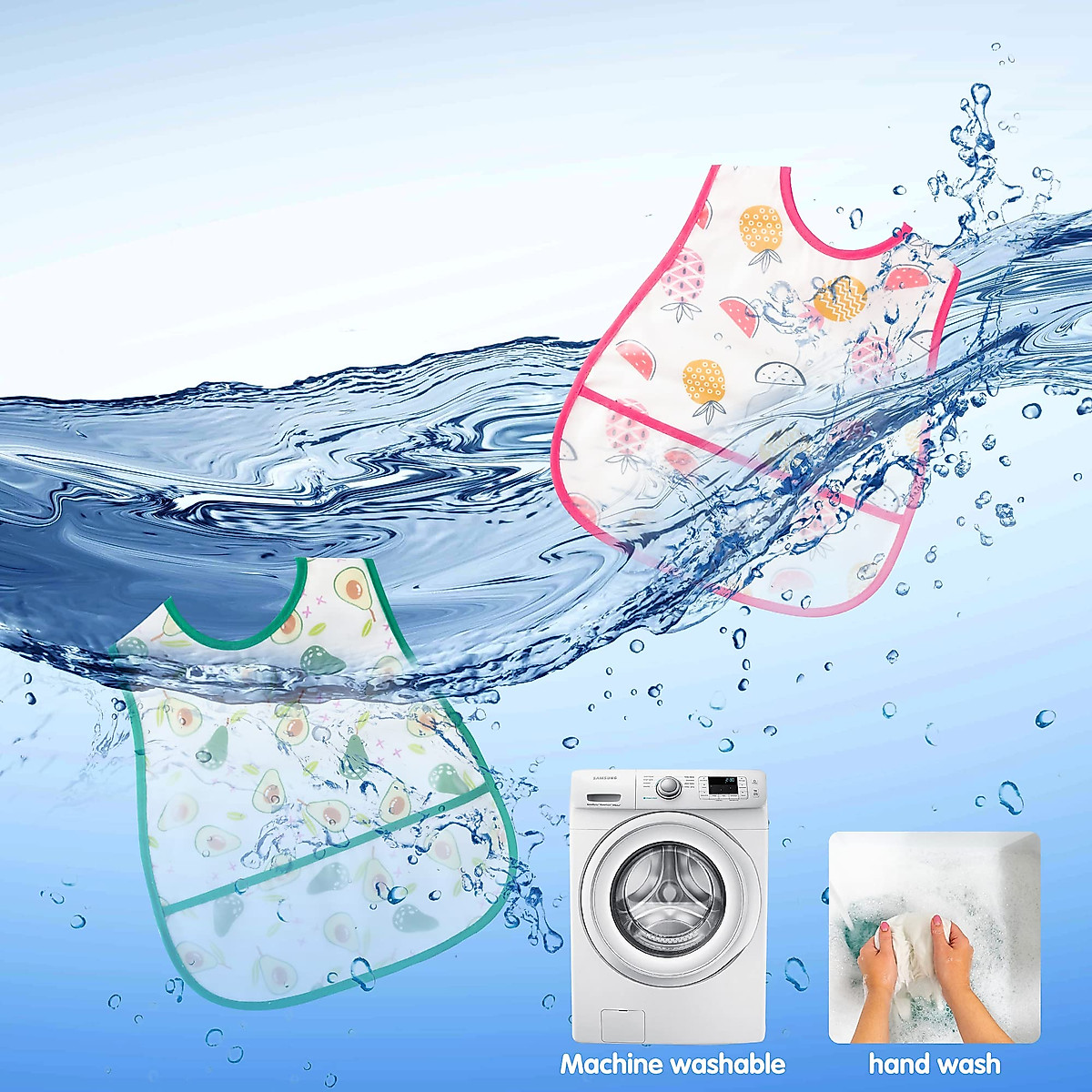 R HORSE 5Pcs Baby Bibs Set Cotton Toddler Bibs with Crumb Catcher Pocket & Snaps Baby Feeding Bibs Waterproof Food Bibs Infant Feeding Bibs with Fruit Pattern for Infants Babies Toddler 6-36 Months