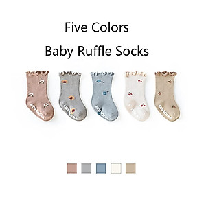FYLuoke Baby Girls Ruffle Socks Toddler Ankle Floral Casual Socks Infant Non-Slid Dress Socks(5 Colors,1-3T)