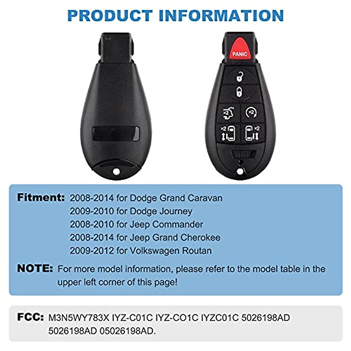 ECCPP 1X Key Fob (Shell Case) Replacement for Uncut Keyless Entry Remote 08-14 Chrysler 300/ Dodge Journey Grand Caravan/Jeep Commander Grand Cherokee/Volkswagen Routan M3N5WY783X IYZ-C01C