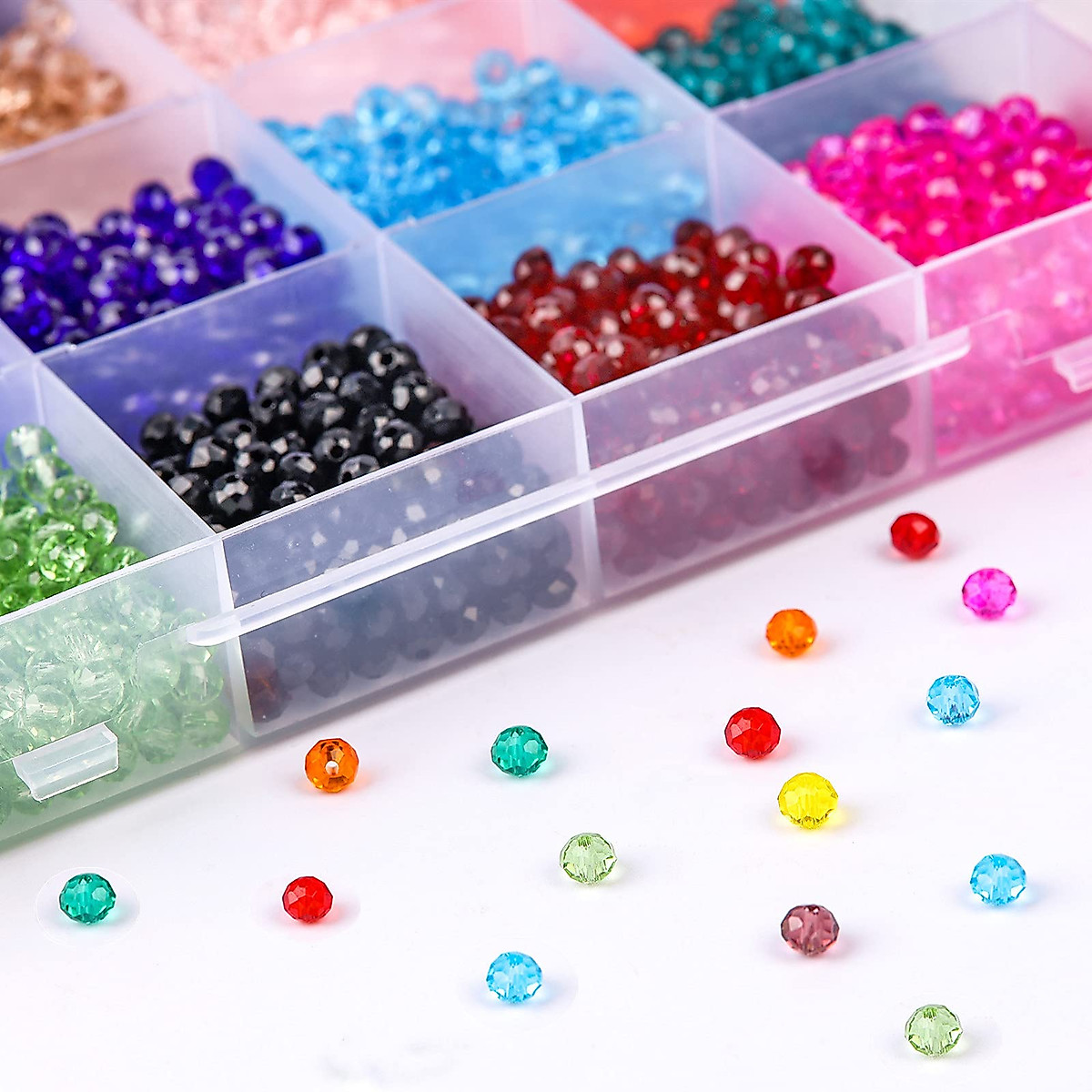 Suhome 4800pcs 4mm Rhombus Crystal Glass Beads 24 Colors Faceted Small Bracelet Beads Bulk for Jewelry Making Pure and Bright