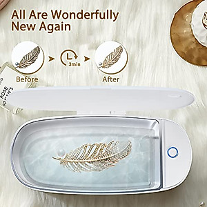 AIRMX Ultrasonic Jewelry Cleaner Machine with Timer, 450ML SUS304 Tank, 46KHz Professional Ultrasonic Gold Jewelry Cleaner for All Jewelry Rings Eyeglass Watches Coins Razors Earrings Necklace, White