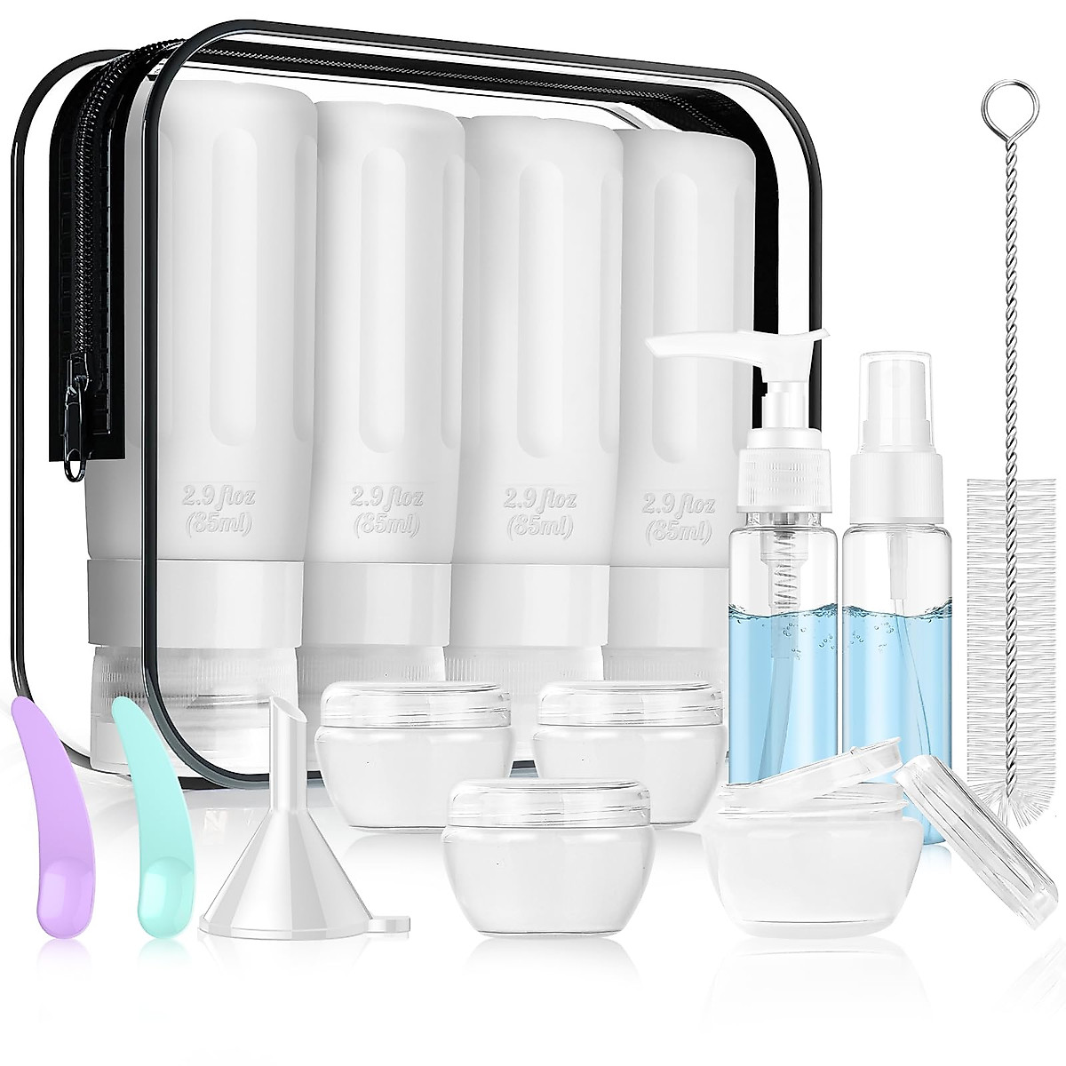 JBYAMUS 16 Pcs Silicone Bottles Set, Leak-Proof Design, Travel Size, TSA Approved for Toiletries, Portable Containers for Women (White-White)