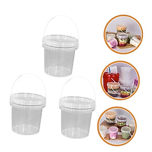 DOITOOL 3Pack Clear Plastic Bucket with Lid and Handle (1L) Ice Cream Tub with Lids, Food Grade Round Plastic Pail Container with Lid, Freezer Food Storage Containers