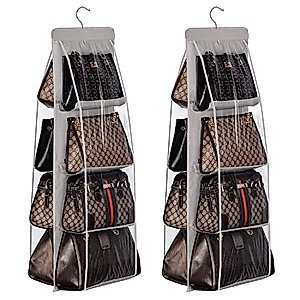 Lirex 2-Pack Handbag Hanging Purse Organizer for Closet, 8 Pocket Handbag Storage Organizer Hanger Oxford Cloth Closet Organizer for Family Closet Bedroom, Foldable and Universal Fit, Grey