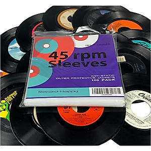 45 RPM Vinyl Record Sleeves – Premium High Clarity 3mil Plastic Outer Covers for 7 inch Albums Anti-Static LP Record Storage Protective Jackets 100 Pack