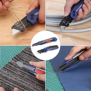 WORKPRO Utility Knife, 2-piece, Folding Box Cutter and 18mm Snap-off Knife, Light Weight Aluminum Body with Stainless Quick Change Blade Holder, Extra 20 SK5 Blades Included