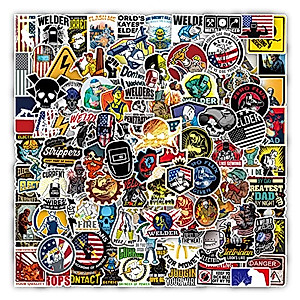 100Pcs Welder Stickers for Laptops,Funny Welding Vinyl Waterproof Sticker Pack for Helmet Hard Hat Water Bottle Skateboard Luggage,Cartoon Fire Welds Decals for Kids Teens Adults