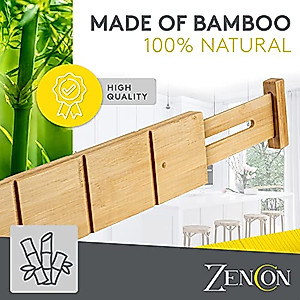 ZENCON Kitchen & Dresser Drawer Dividers with Inserts & Liner | Adjustable Bamboo Drawer Dividers | Spring Loaded Drawer Organizer for Large Utensils & Clothes, Tall Wood Drawer Divider (Long)