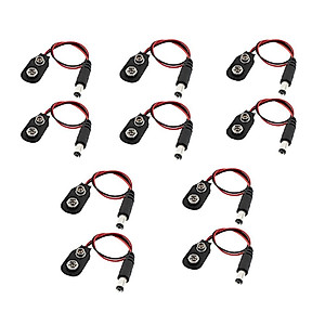 AKOAK 10 Pcs I Type 2.1 x 5.5 mm Male DC Power Plug For 9V Battery Button Connector Battery Holder